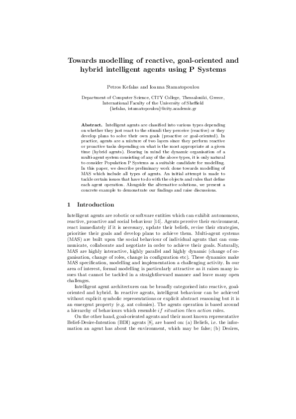 (PDF) Towards Modelling of Reactive, Goal-Oriented and Hybrid Intelligent Agents Using P Systems