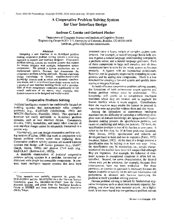 Pdf A Cooperative Problem Solving System For User Interface