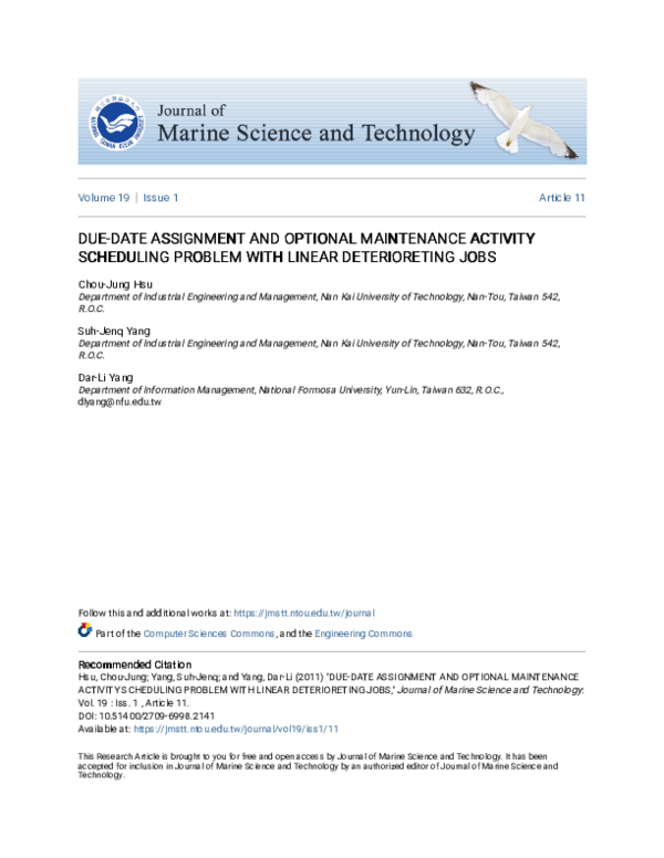 Pdf Due Date Assignment And Machine Scheduling In A Low Machine Rate Situation With Stochastic 3830