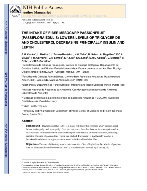 (PDF) The Intake of Fiber Mesocarp Passionfruit (Passiflora Edulis) Lowers Levels of ...