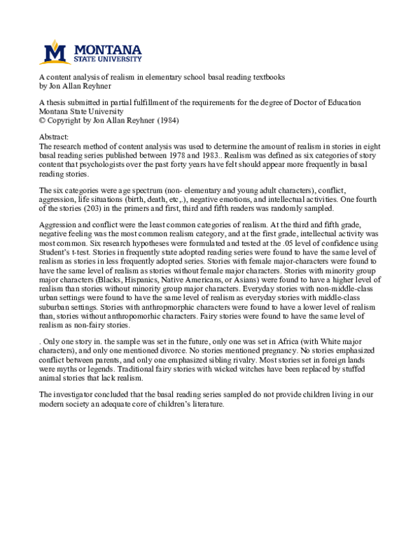 (PDF) A content analysis of realism in elementary school basal reading ...