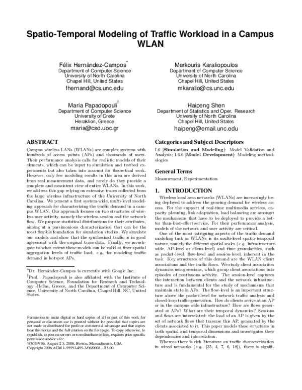 (PDF) Spatio-temporal modeling of traffic workload in a campus WLAN