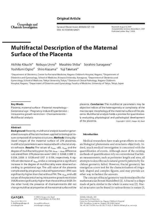 (PDF) Multifractal Description of the Maternal Surface of the Placenta