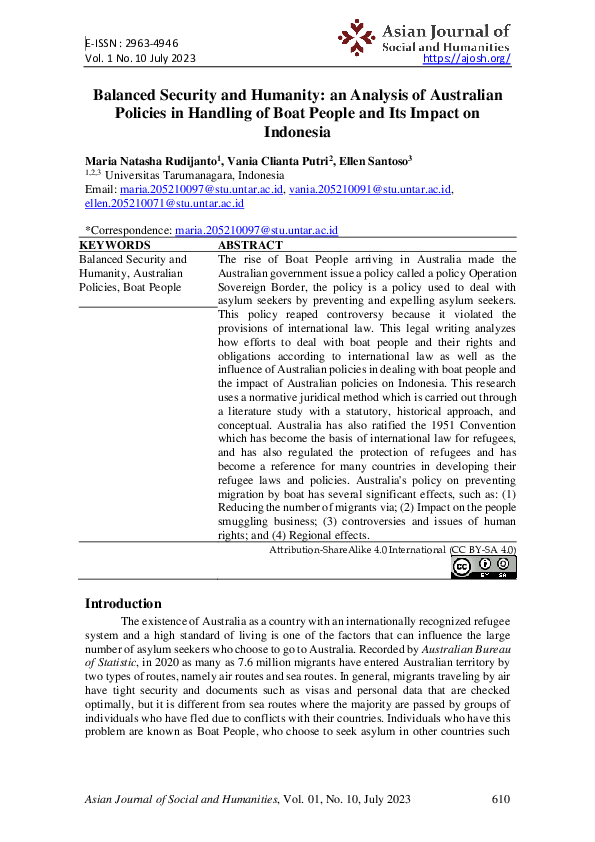 (PDF) Balanced Security and Humanity: an Analysis of Australian Policies in Handling of Boat ...