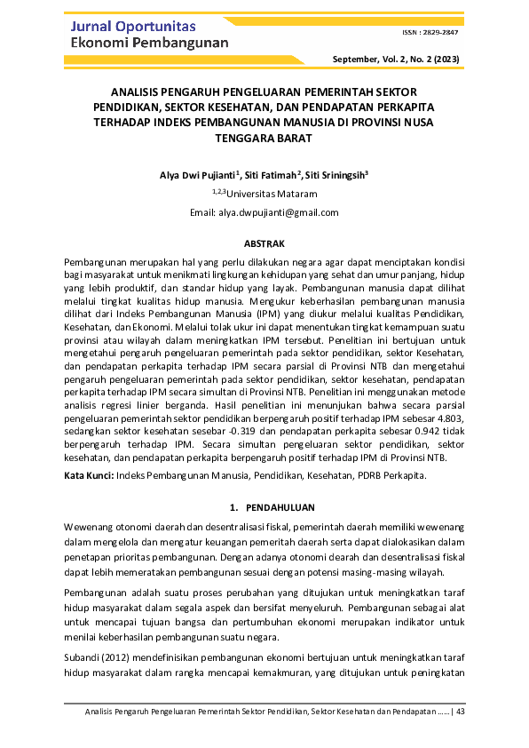 (PDF) Analisis Pengaruh Pengeluaran Pemerintah Sektor Pendidikan ... (PDF) Analisis Pengaruh Pengeluaran Pemerintah Sektor Pendidikan ...