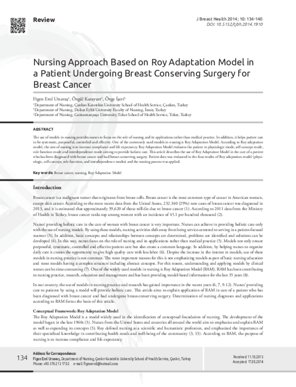 (PDF) Nursing Approach Based on Roy Adaptation Model in a Patient ...