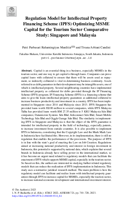 (PDF) Regulation Model for Intellectual Property Financing Scheme (IPFS) Optimizing MSME Capital ...