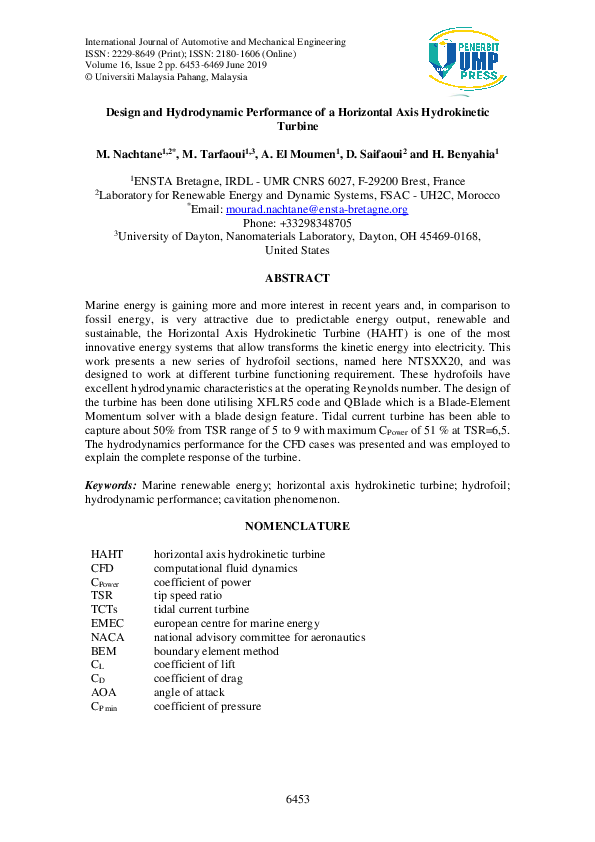 (PDF) Design and Hydrodynamic Performance of a Horizontal Axis ...