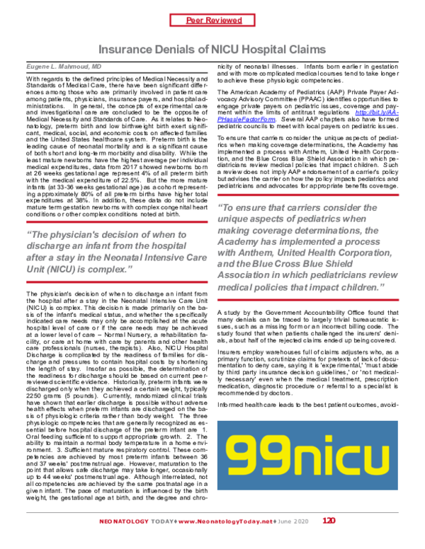 (PDF) Insurance Denials of NICU Hospital Claims