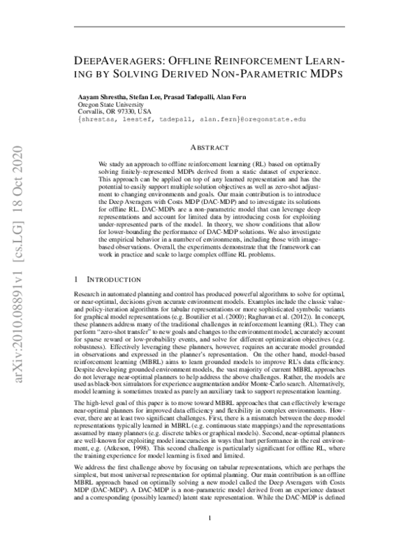 Pdf Deepaveragers Offline Reinforcement Learning By Solving Derived Non Parametric Mdps