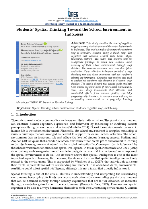 (PDF) Students’ spatial thinking toward the school environment in Indonesia