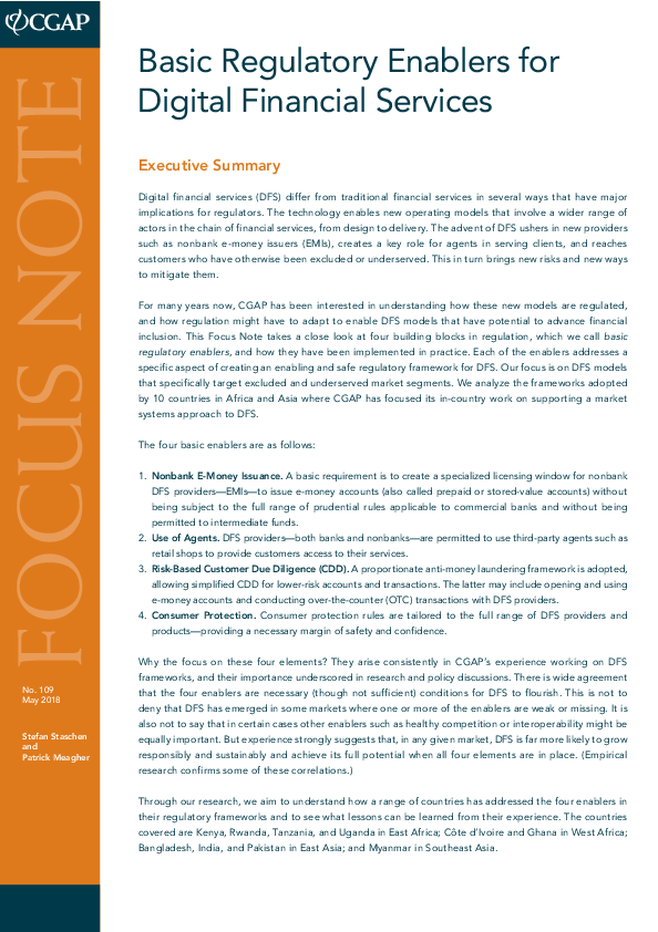 (PDF) Basic Regulatory Enablers for Digital Financial Services