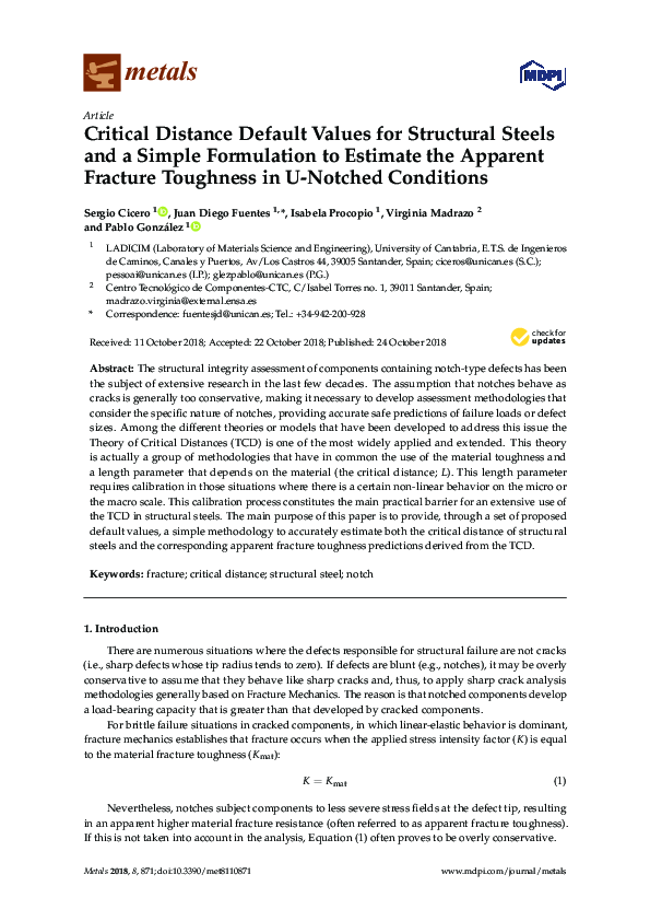 (PDF) Critical Distance Default Values for Structural Steels and a ...
