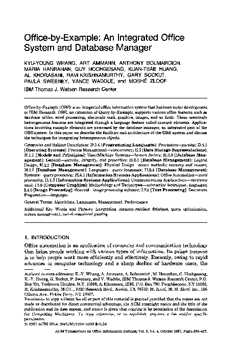 (PDF) Office-by-example: an integrated office system and database manager