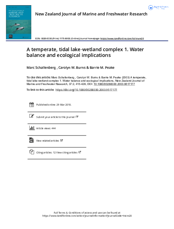 (PDF) A temperate, tidal lake‐wetland complex 1. Water balance and ...