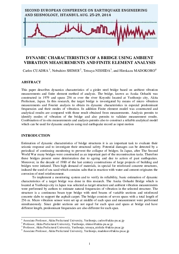 Pdf Dynamic Characteristics Of A Bridge Using Ambient Vibration Measurements And Finite