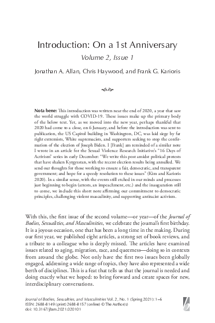 (PDF) Introduction: On a 1st Anniversary