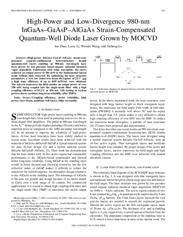 (PDF) High-power and low-divergence 980-nm InGaAs-GaAsP-AlGaAs strain ...