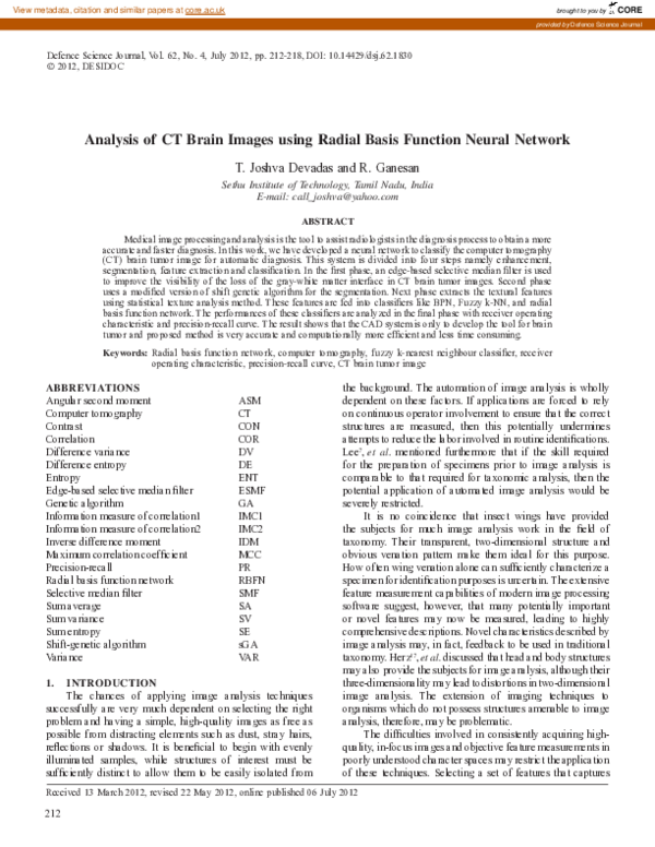(PDF) CT Brain Image Diagnosis with RBF Neural Network