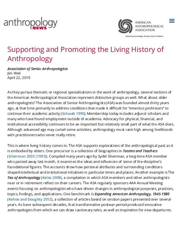(PDF) Supporting and Promoting the Living History of Anthropology