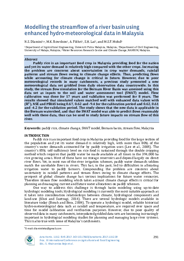 (PDF) Modelling the streamflow of a river basin using enhanced hydro-meteorological data in Malaysia