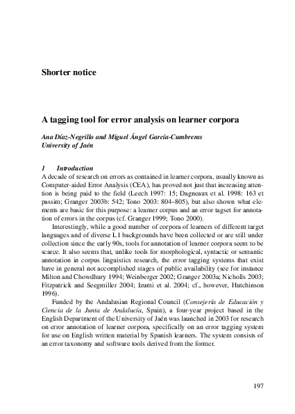 (PDF) Shorter notice A tagging tool for error analysis on learner corpora