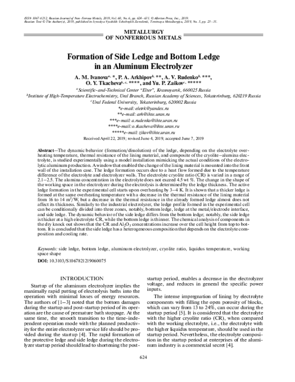 (PDF) Formation of Side Ledge and Bottom Ledge in an Aluminum Electrolyzer