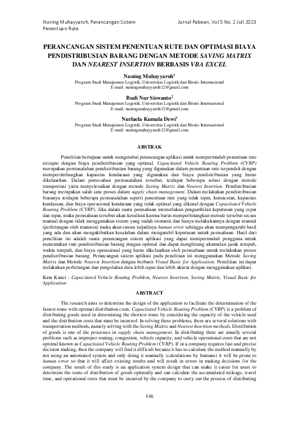 (PDF) Perancangan Sistem Penentuan Rute Dan Optimasi Biaya ...