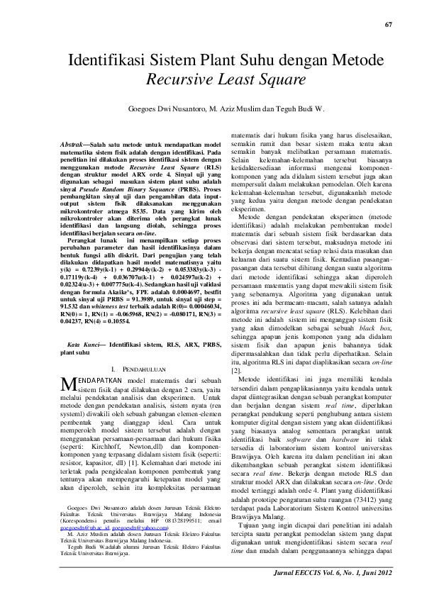 (PDF) Identifikasi Sistem Plant Suhu dengan Metode Recursive Least Square | teguh setia budi ...