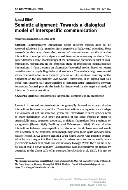 Pdf Semiotic Alignment Towards A Dialogical Model Of Interspecific Communication