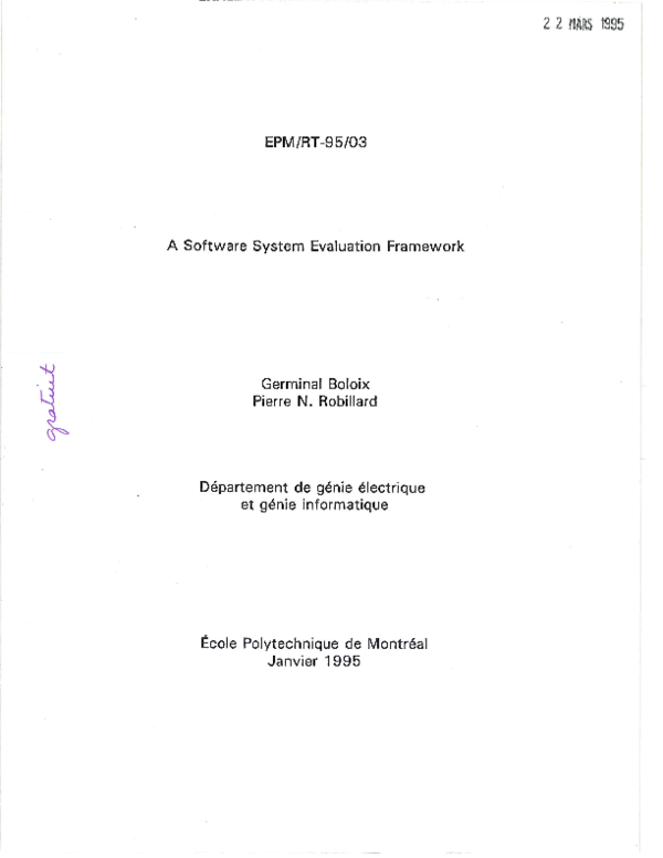 Pdf A Software System Evaluation Framework