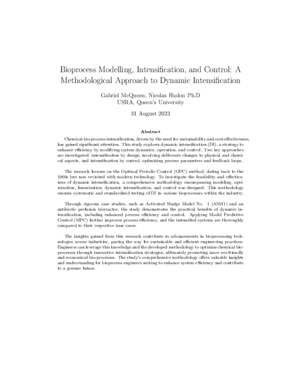 (PDF) Bioprocess Modelling, Intensification, and Control: A Methodological Approach to Dynamic ...