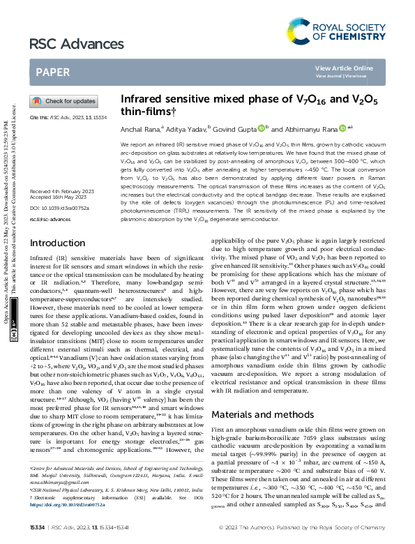 (PDF) Infrared sensitive mixed phase of V7O16 and V2O5 thin-films