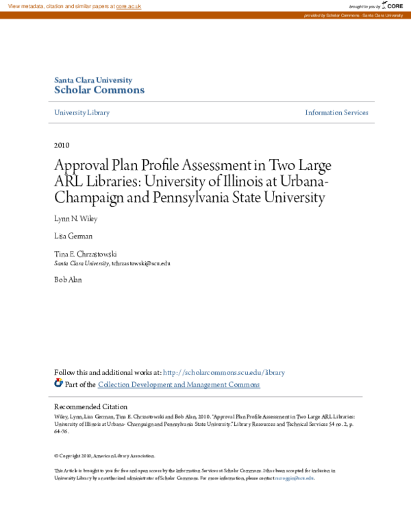 (PDF) Approval Plan Profile Assessment in Two Large ARL Libraries