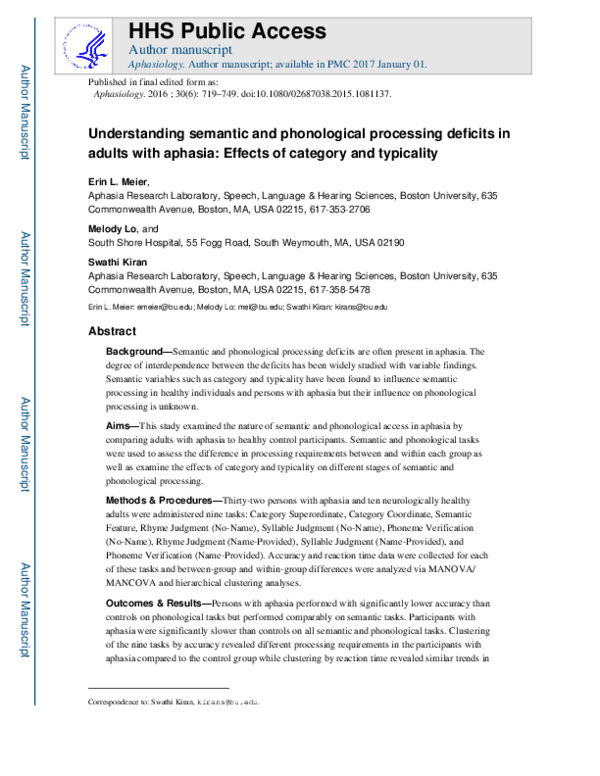 (PDF) Understanding semantic and phonological processing deficits in ...