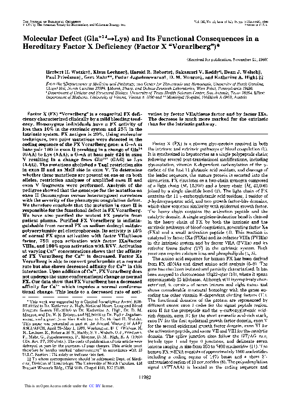 (PDF) Molecular defect (Gla+ 14----Lys) and its functional consequences ...