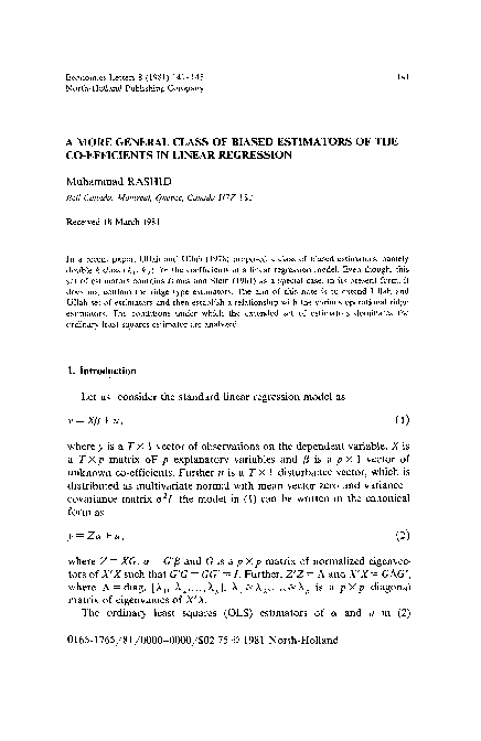 (PDF) Extended Biased Estimators for Linear Regression Coefficients