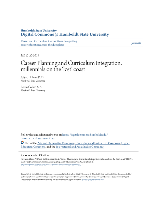 (PDF) Career Planning and Curriculum Integration: millennials on the ‘lost’ coast