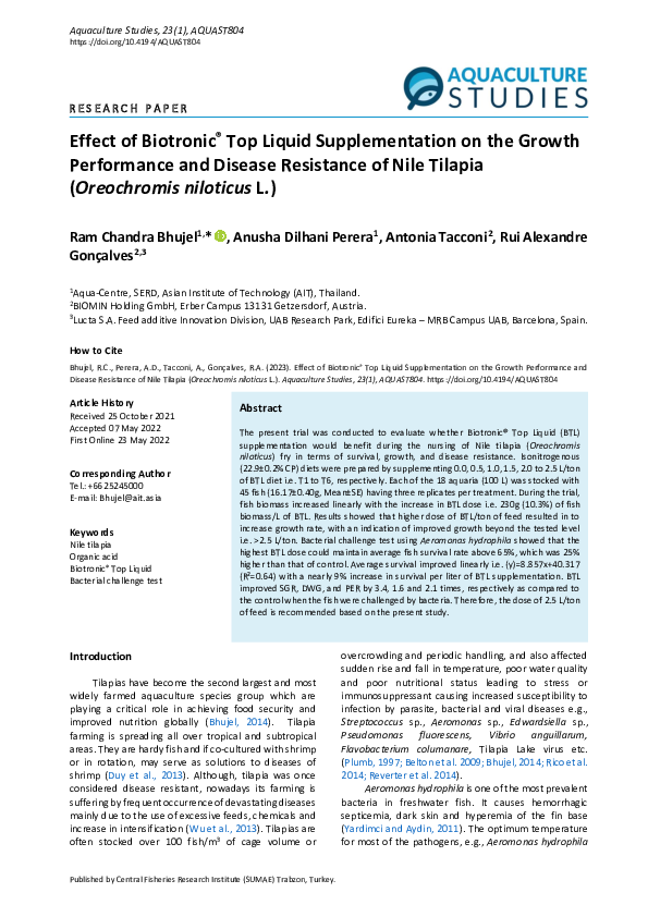 (PDF) Effect of Biotronic® Top Liquid Supplementation on the Growth ...