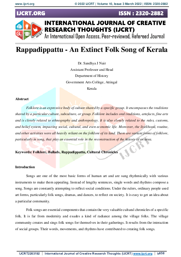 (PDF) Rappadippattu -An Extinct Folk Song of Kerala