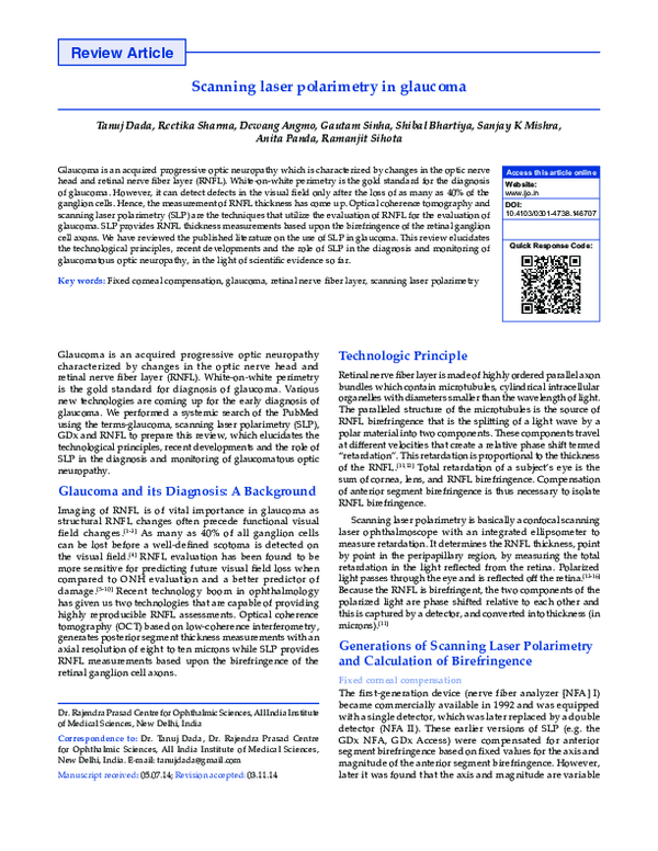 (PDF) Scanning laser polarimetry in glaucoma