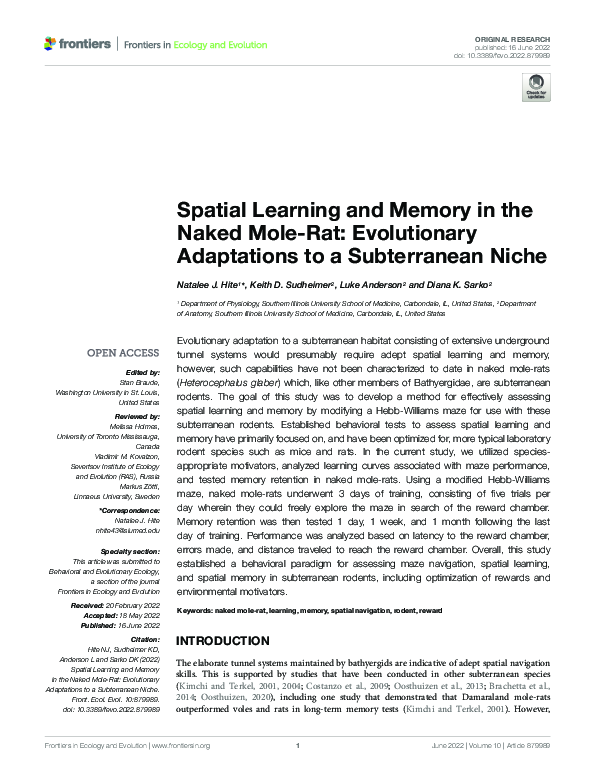 (PDF) Spatial Learning and Memory in the Naked Mole-Rat: Evolutionary ...