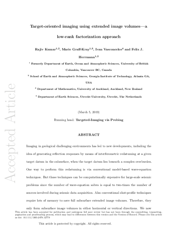 Target‐oriented imaging using extended image volumes: a low‐rank factorization approach