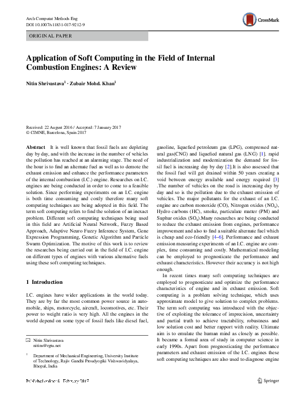 (PDF) Application of Soft Computing in the Field of Internal Combustion Engines: A Review