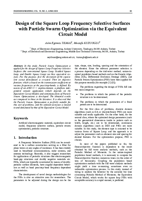 Pdf Design Of The Square Loop Frequency Selective Surfaces With Particle Swarm Optimization