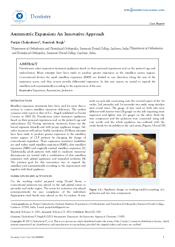 (PDF) Asymmetric Maxillary Expansion: A Case Report
