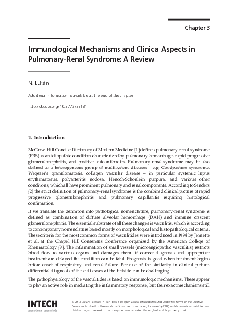 (PDF) Immunological Mechanisms and Clinical Aspects in Pulmonary- Renal Syndrome: A Review