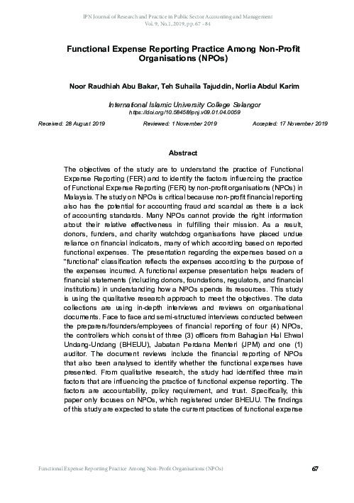 (PDF) Functional Expense Reporting Practice Among Non-Profit Organisations (NPOs)
