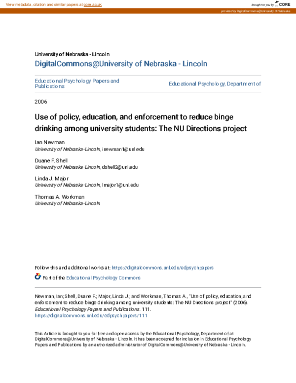 (PDF) Use of policy, education, and enforcement to reduce binge ...