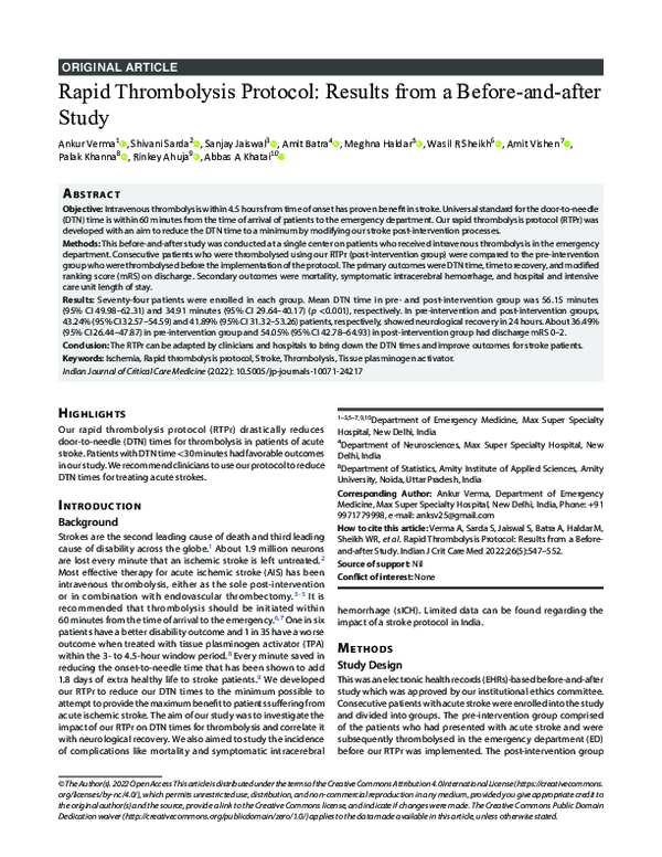 (PDF) Improving Stroke Outcomes with Rapid Thrombolysis